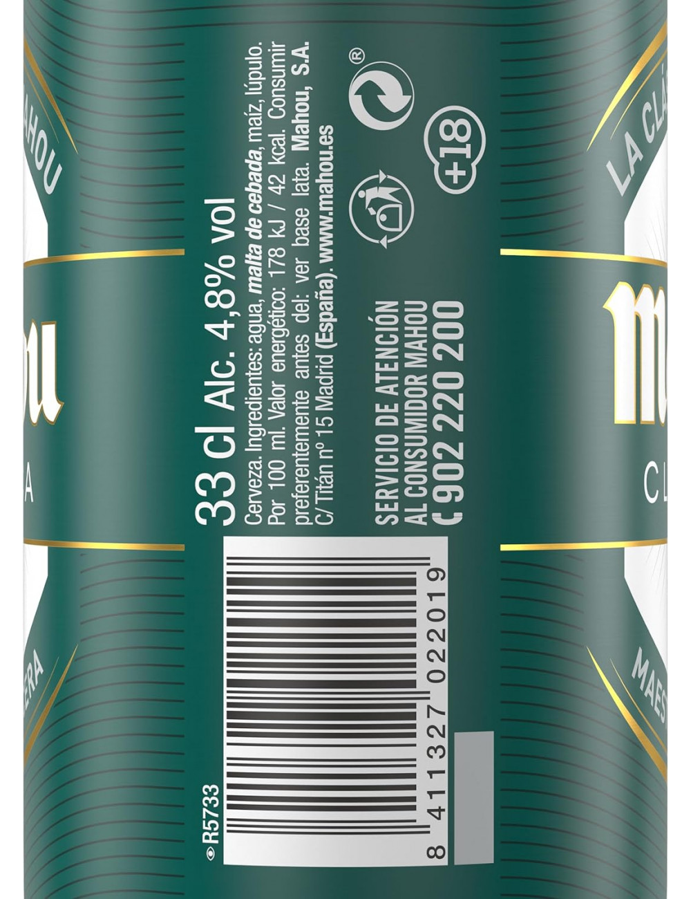 Mahou Clásica Cerveza Dorada Lager, Sabor Suave, Refrescante y Espuma ...