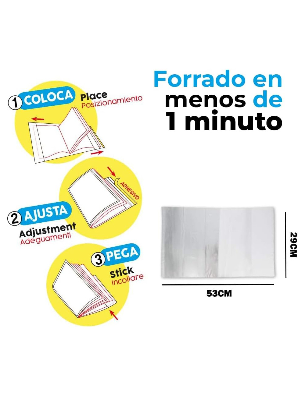 12 Forros de Libros de Plástico Adhesivo Ajustable y Transparente de 29 ...
