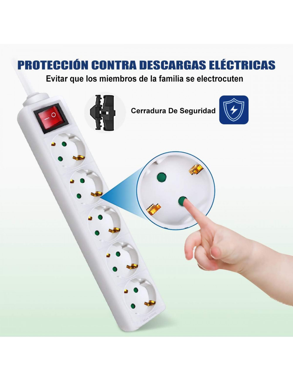 Regleta Alargador de 5m con 5 Enchufes e Interruptor (16A, 250 V)