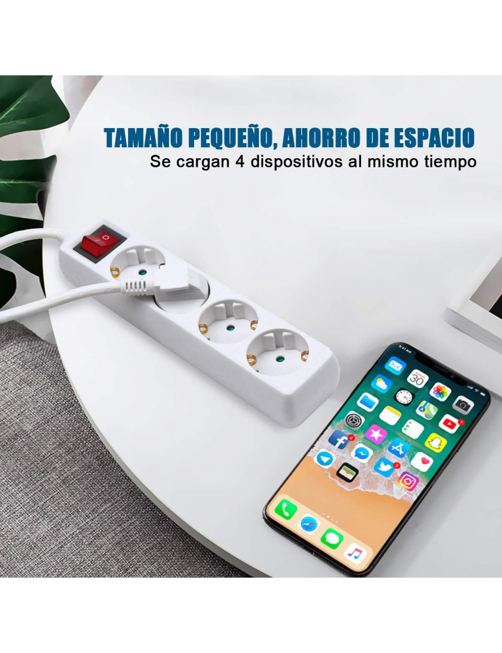 Regleta Alargador de 5m con 4 Enchufes e Interruptor (16A, 250 V)